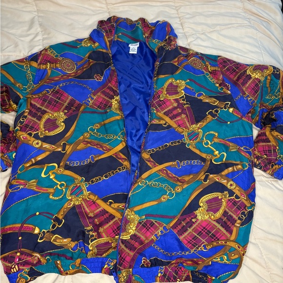 Avon | Jackets & Coats | Avon Silk Jacket With Blue And Gold Accents ...